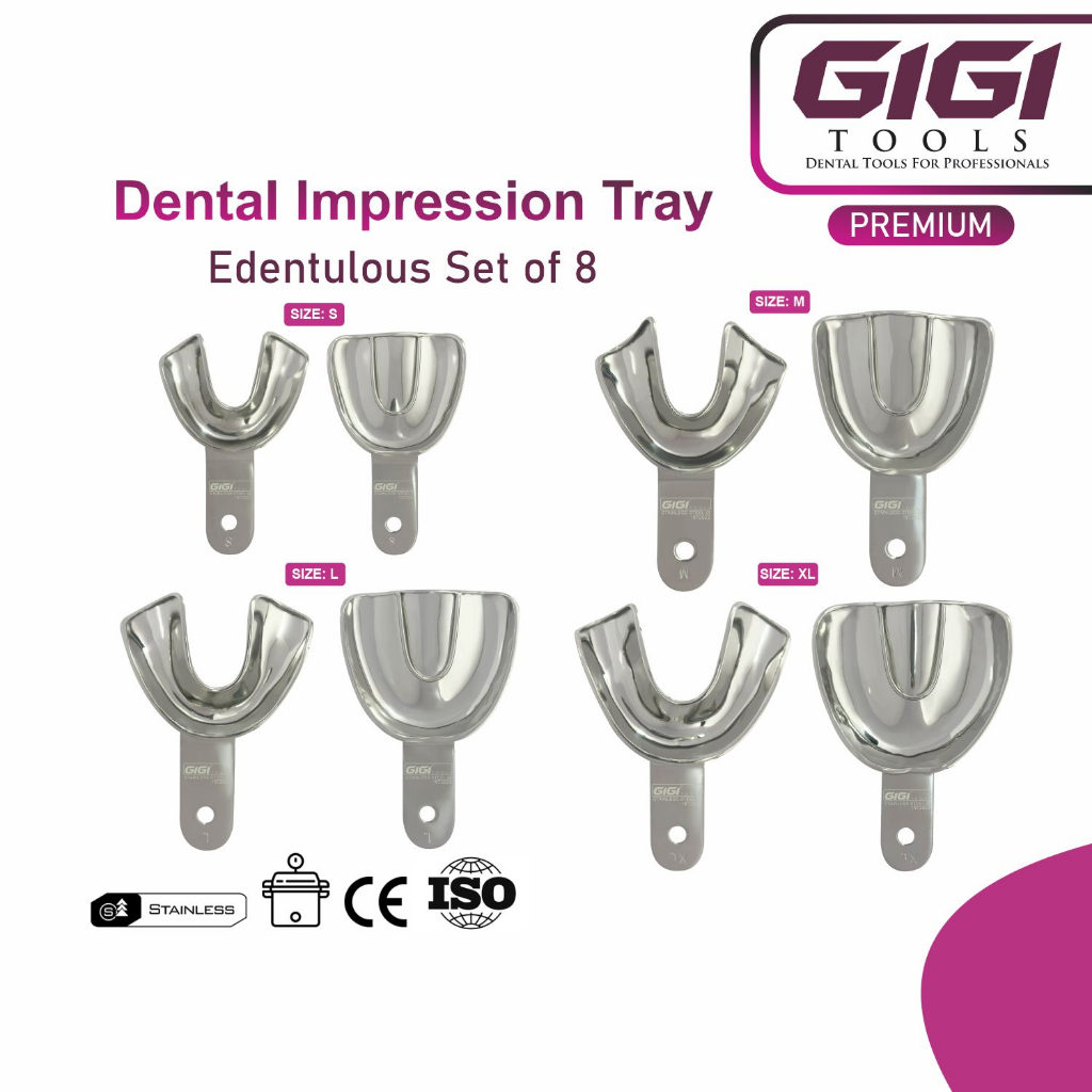 GIGI TOOLS Dental Solid Impression Trays Dentulous Set of 8pcs ...