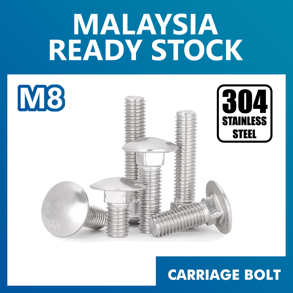 Carriage Bolt M8 | 304 Stainless Steel | DIN603 Gate Pagar Panel ...