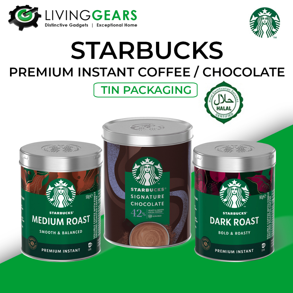Starbucks Medium Roast/Dark Roast Premium Instant Coffee Tin (90g ...