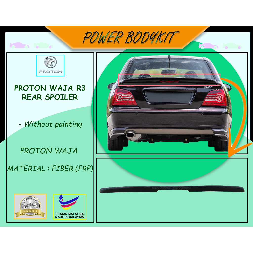 Proton Waja R3 Rear Spoiler Material Fiber (FRP) | Shopee Malaysia