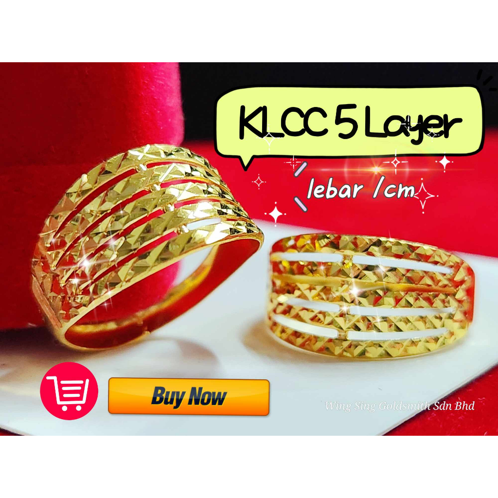 Wing Sing Cincin Lima 5 Layer KLCC Bajet Tulen Emas 916/ 916 Gold Five 5 Line Budget Ring ...