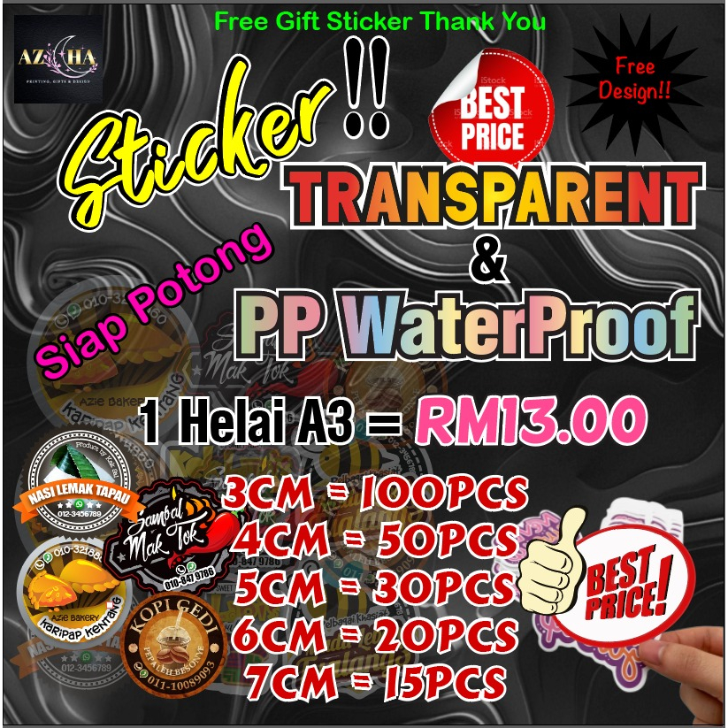 🔥💥WATERPROOF STIKER TRANSPARENT & PP WHITE🔥💥 | Shopee Malaysia