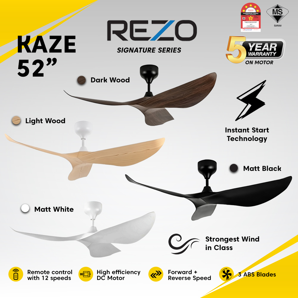 REZO KAZE 52/3B Ceiling Fan Remote Control DC Motor 6F + 6R Speed 风扇 ...