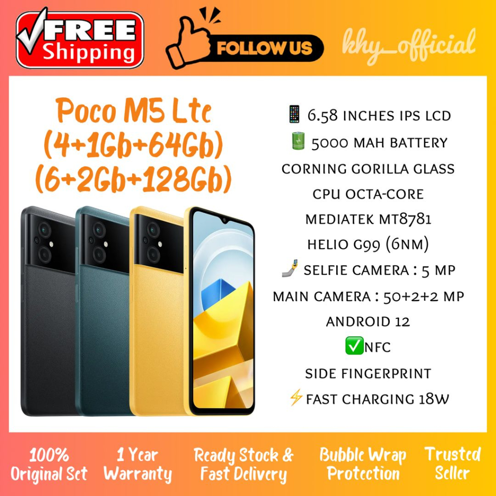 New Smartphone Original Poco M5 Lte [ 4+1Gb+64Gb / 6+2Gb+128Gb Rom ...