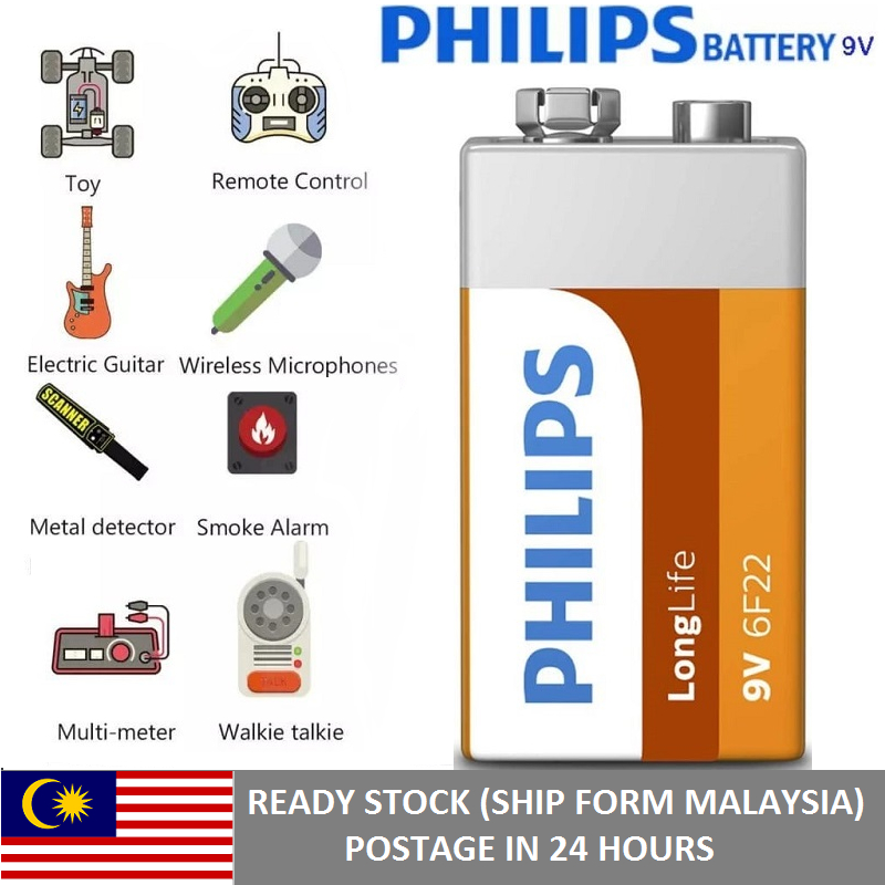 Battery 9V 6F22 Zin-c Chlorida Philips For SmartTag,Smoke Detecter ...