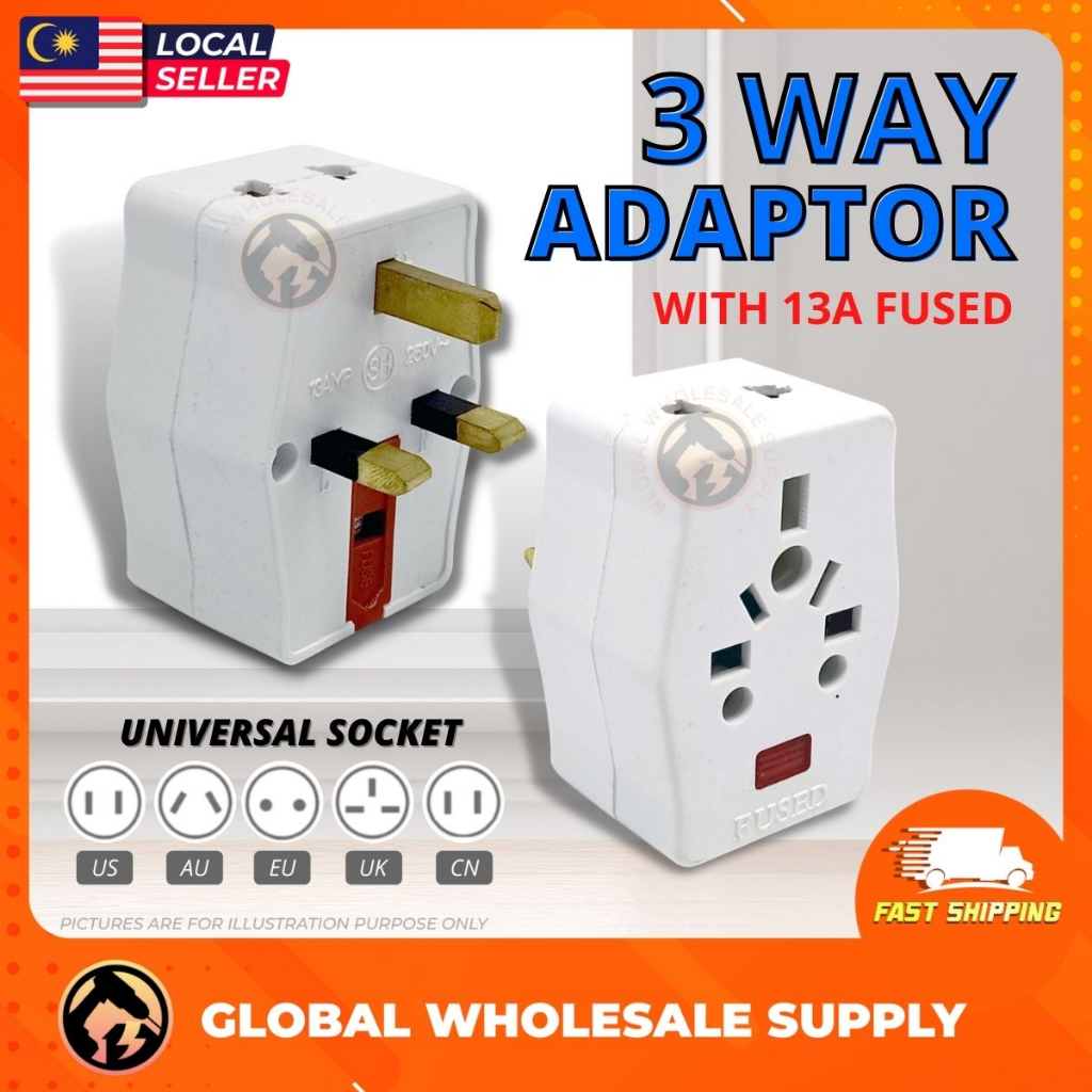 [ready Stock] Me 7196 3 Way 13a Multi Universal Socket Adaptor Travel