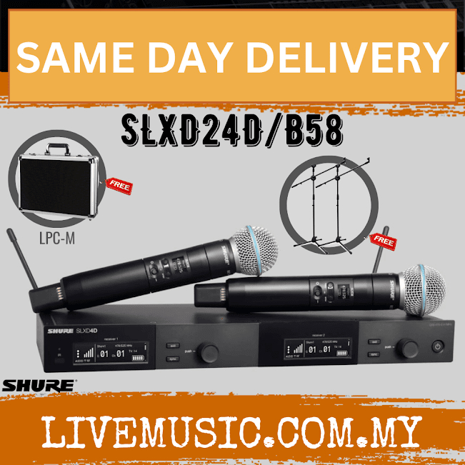 Shure SLXD24D/B58 Digital Wireless Dual Handheld Microphone System with w/ LPC-M Hard Case ...