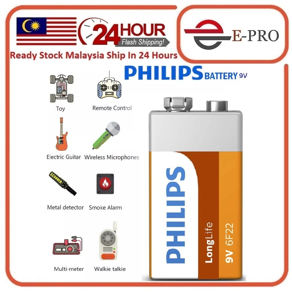 Battery 9V 6F22 Zin-c Chlorida Philips For SmartTag,Smoke Detecter ...