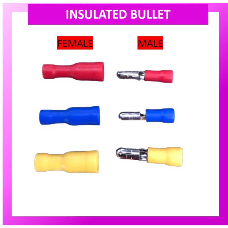 (X10PC) FEMALE AND MALE INSULATED CONNECTOR BULLET SOCKET TERMINAL ...