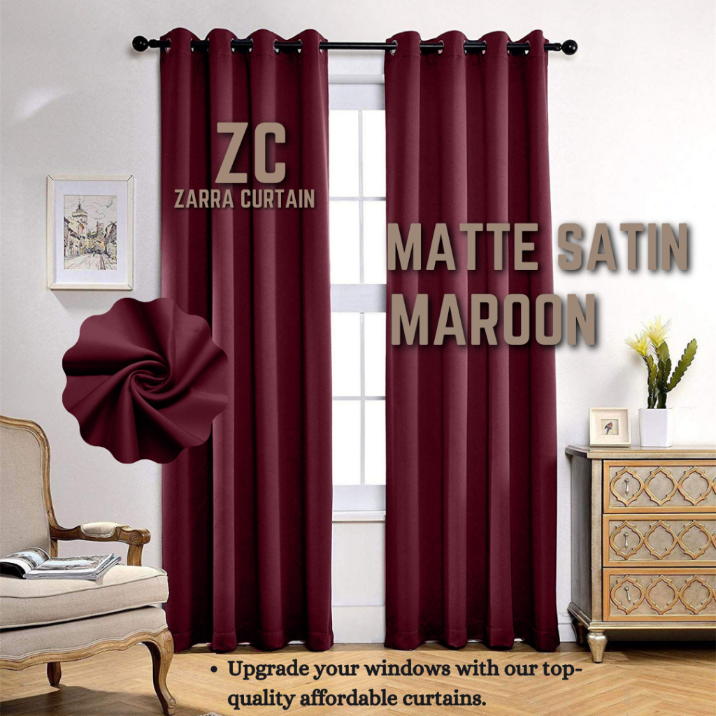 Matte satin #3 Maroon Langsir Sem-Blackout For Windows Room and Sliding ...