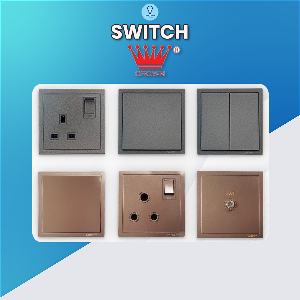 CROWN CM SERIES Switch Matt Black/Metallic Gold Suis Lampu Hitam Gold ...