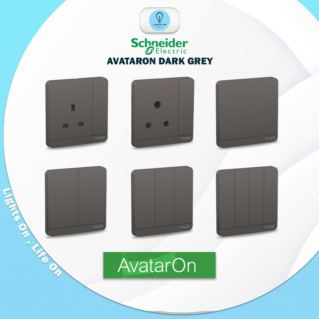 Schneider Avataron Series Dark Grey Switches & Sockets Suis Lampu Rumah ...