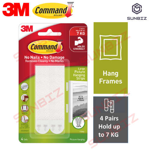 3M Command White/Black Large Picture Hanging Strips (Holds Up To 7kg ...