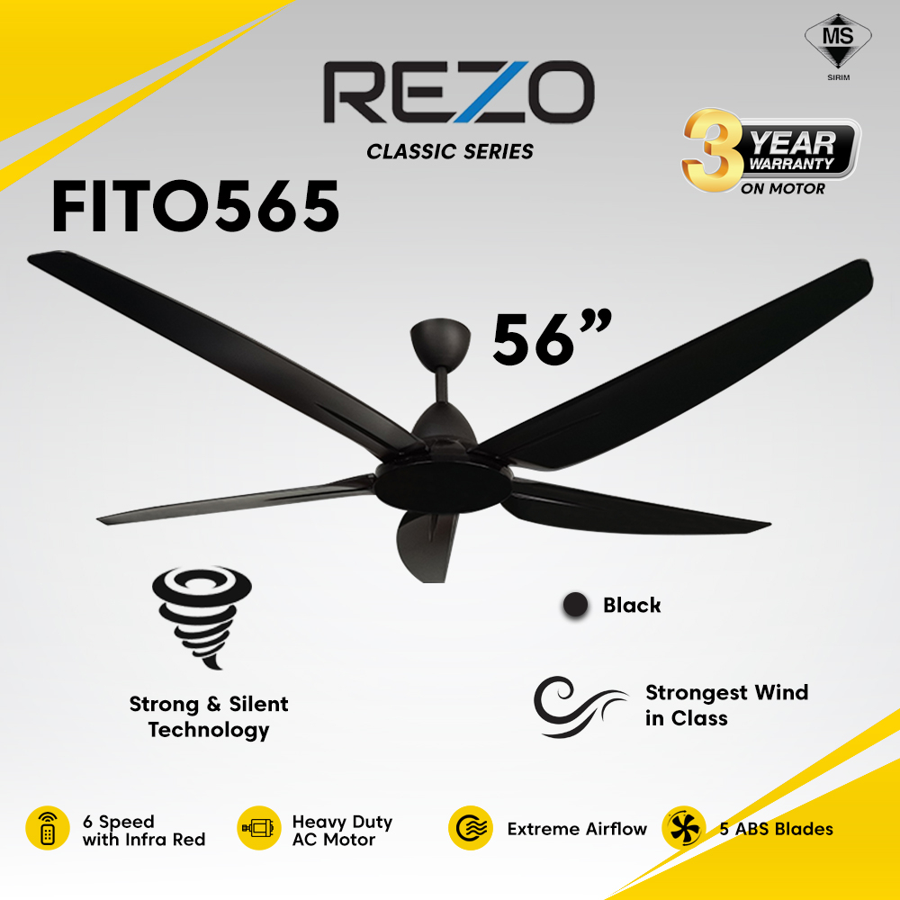 REZO FITO 565 Ceiling Fan 56/5B Remote Control AC Motor 5 Speed 5 ABS ...