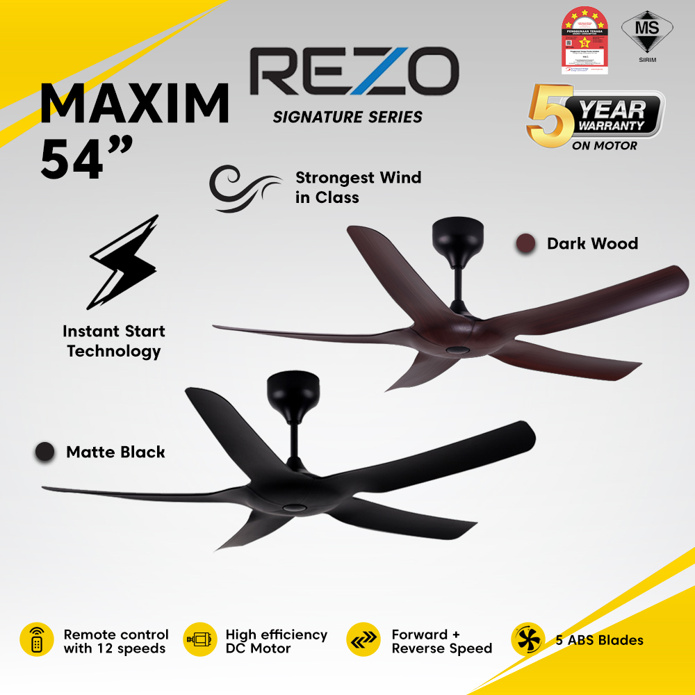 REZO MAXIM 54” DC MOTOR 5 Blades Remote Control Ceiling Fan Kipas Siling Syiling Cooling Fan 风扇 ...