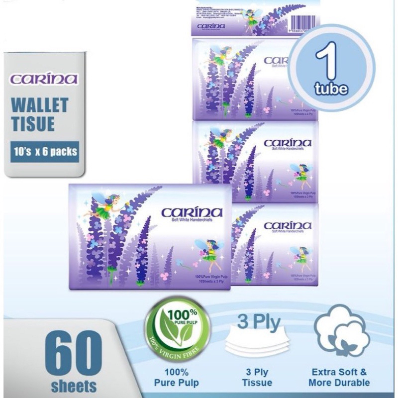 Carina Wallet Tissue 3ply x 10's x 6pack (Unscented) | Shopee Malaysia