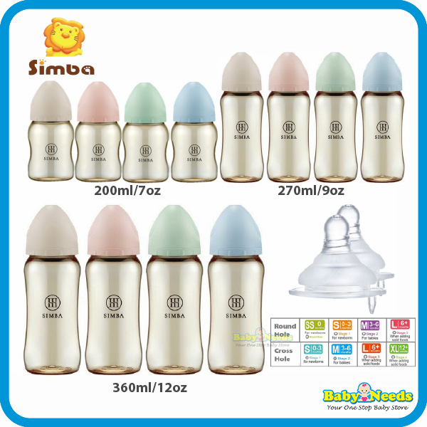 Simba PPSU Wide Neck Feeding Bottle Allonge 200ml/270ml/360ml/Cross/Round Hole Teat | Shopee ...