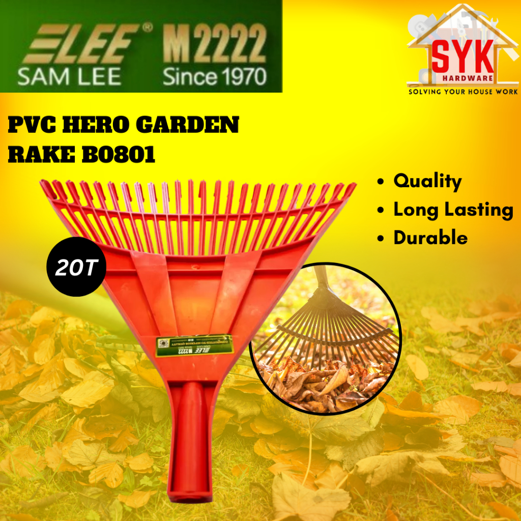 SYK Samlee B0801 Pvc Hero Garden Rake 20T Gardening Tools Kepala Pencakar Rumput Sapu Daun ...