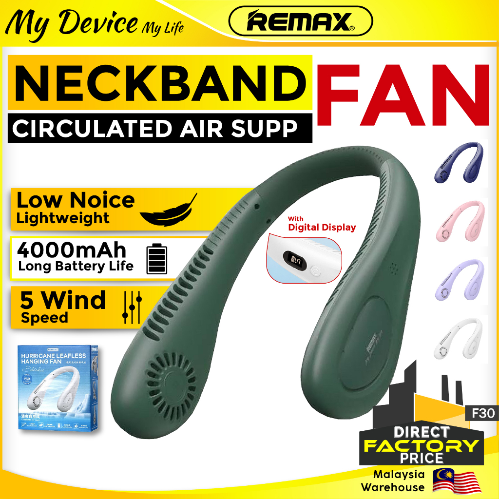 REMAX F30 Neckband Fan Low Noice 5 Wind Speed Digital Display 4000Mah ...