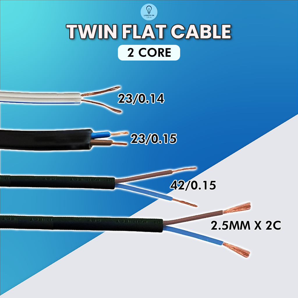 1M 100% Pure Copper 2 CORE Twin Flat VDE Wire Cable (Black/BLUE&WHITE ...