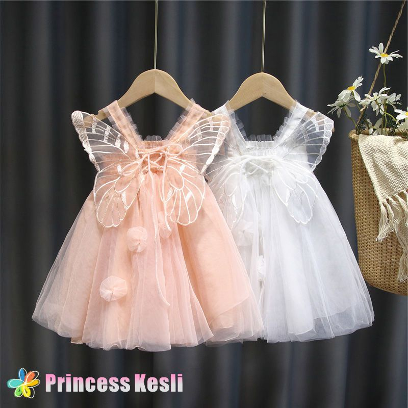 PRINCESS KESLI 0-7 Years Butterfly Veil Dress Baby Girl Gaun Budak ...