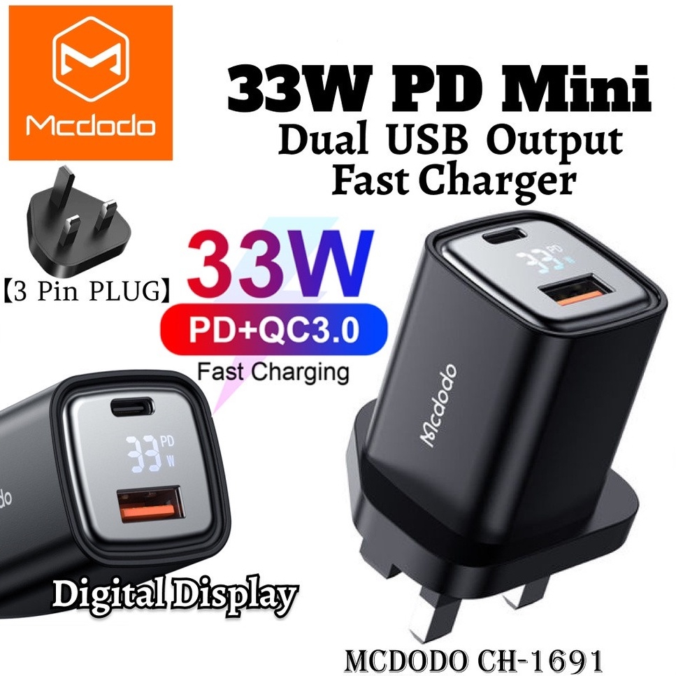 MCDODO CH-1691 33W Fast Charger Adapter / PD + QC Super Fast Quick ...