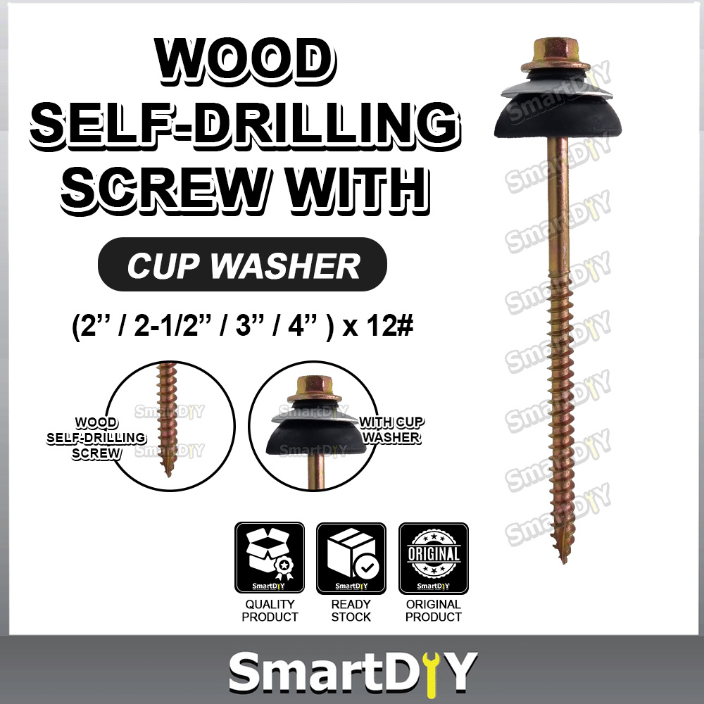 (Ready Stock) Wood Self-Drilling Screw with Cup washer / Skru Bumbung ...