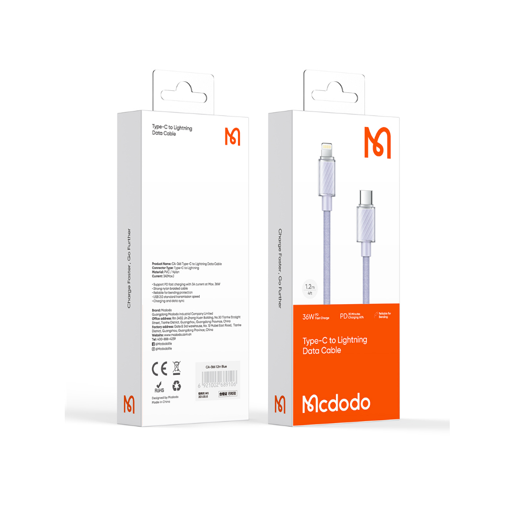 MCDODO CA-3663/CA-3664/ CA-3665 36W PD USB Data Cable Type-C To iP Super Fast Quick Charging ...