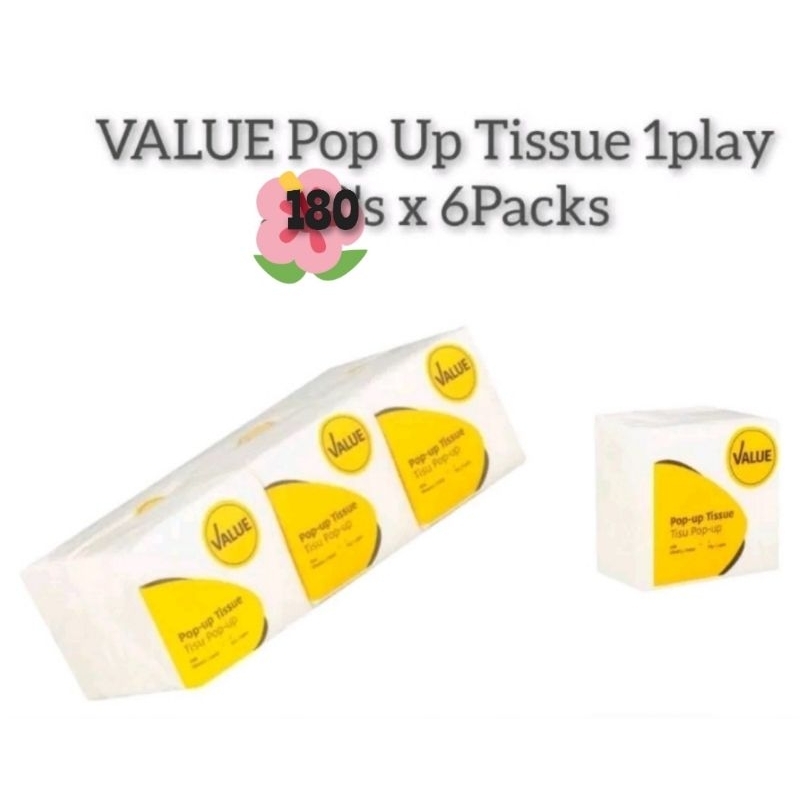 VALUE Pop Up Tissue 1ply 180's x 6Packs | Shopee Malaysia