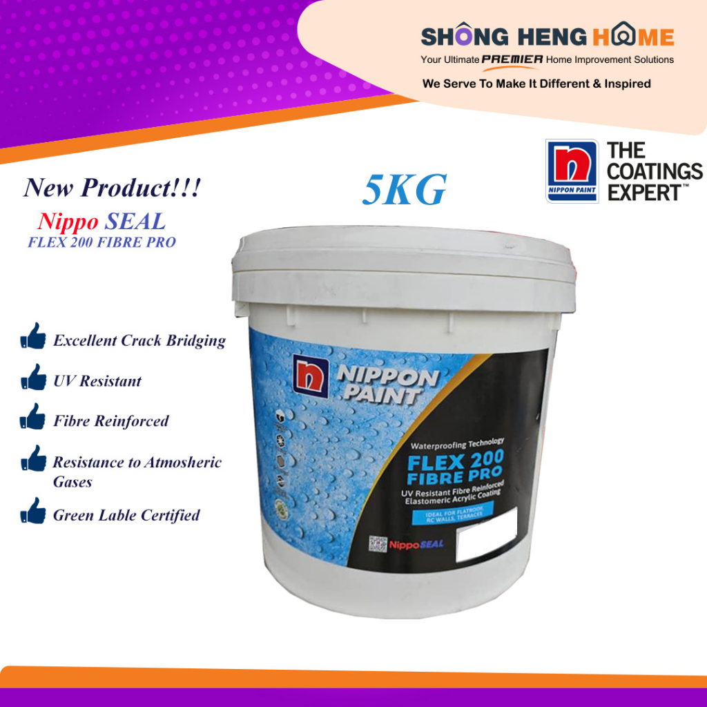 NEW!!! 5KG - Nippon Paint Waterproofing Technology Nippo SEAL Flex 200 Fibre Pro - (WHITE/GREY ...