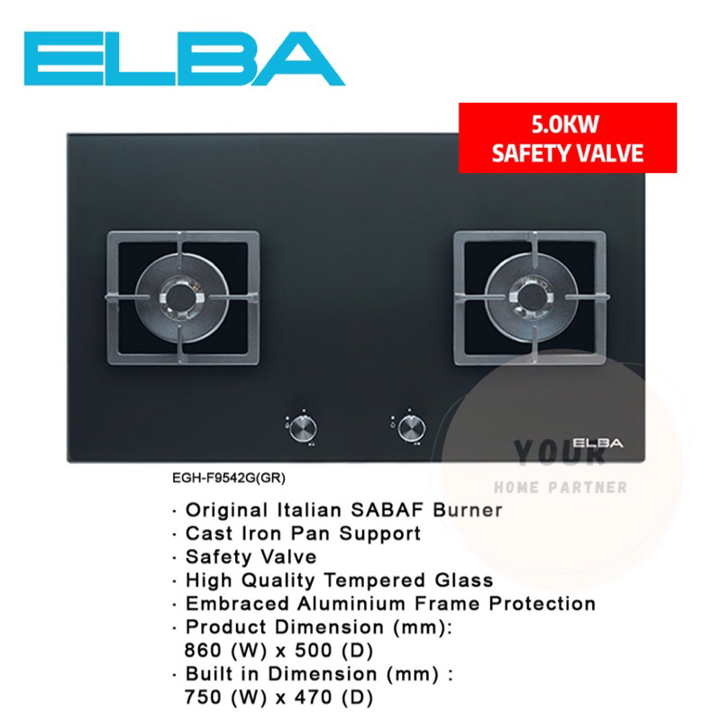 Elba 2 Burner Built In Hob Italy Sabaf Burner 5.0W EGH-F9542G(GR ...