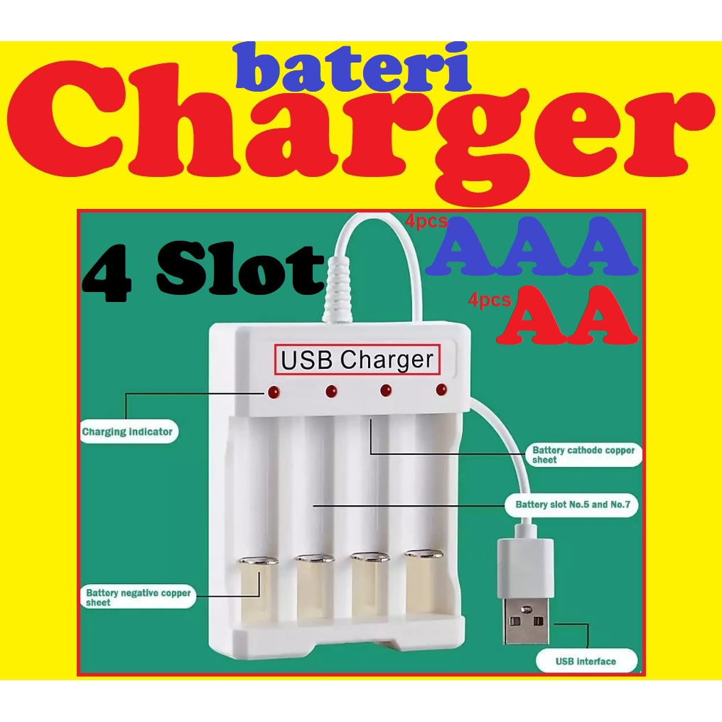 Rechargeable Battery AA AAA Usb Charger Bateri 4 Slot Caj Cas Adapter ...