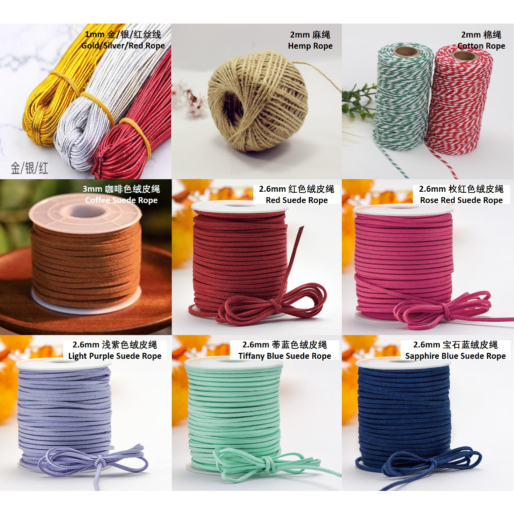 (1 Meter) Gold Rope/Hemp Rope/Cotton Rope/Suede Rope 1-3mm 金丝线麻绳棉绳绒皮绳 ...
