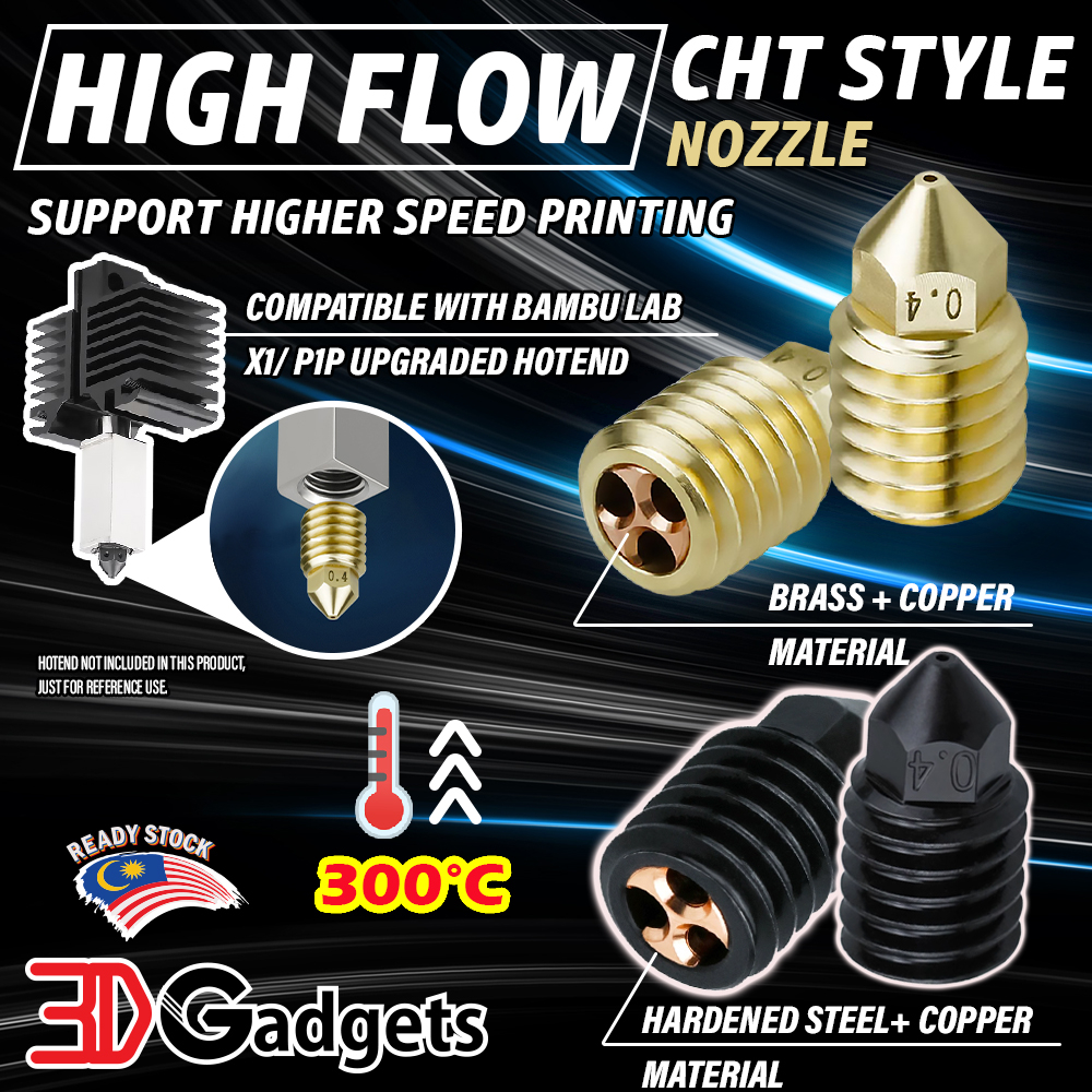 High Flow CHT Style Brass/ Hardend Steel Nozzle 1.75mm for Bambu Lab X1 ...
