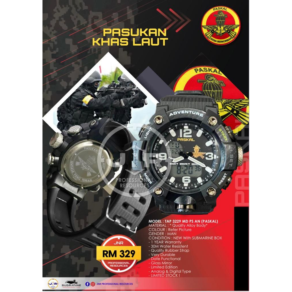 JAM SUBMARINE ORIGINAL PASKAL TP 3229 ALL BLACK WATCHES | Shopee Malaysia