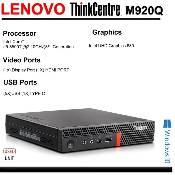 Lenovo ThinkCentre M920q Tiny Desktop Intel CORE i5-8500T(8TH GEN)2 ...