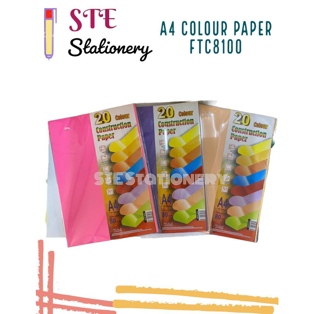 STANDARD 20 Colours A4 Construction Paper 80gsm FTC8100 (100 sheets ...