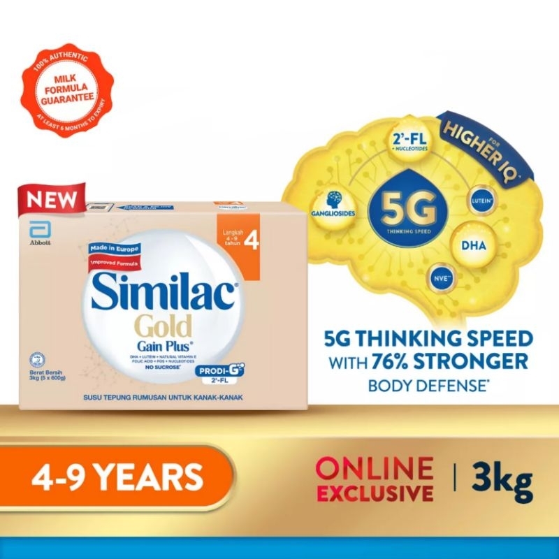 Similac Gain Plus Step 4 Gold 3kg BIB (Growing Up Milk for Faster ...