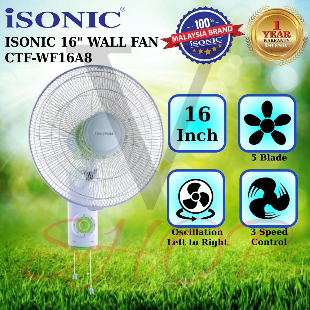 ISONIC 16 INCH 5 BLADE WALL FAN WITH OSCILLATION CONTROL CTF-WF16A8 ...