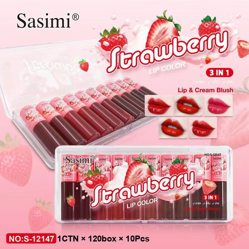 Ready🔥 SASIMI STRAWBERRY 3IN1 LIPTINT 10PCS | Shopee Malaysia