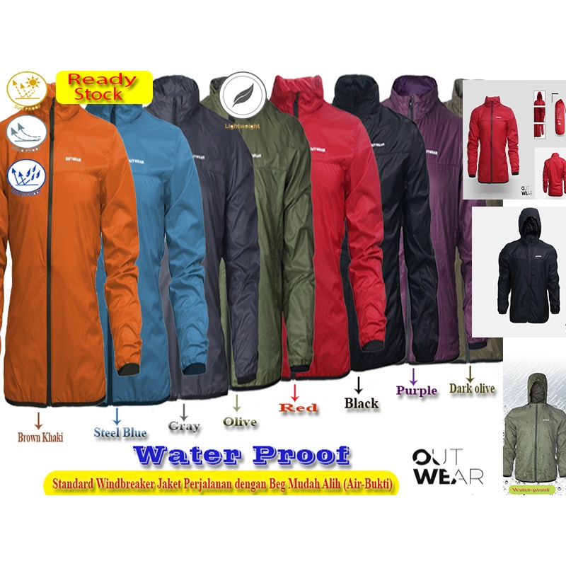 OUTWARE Windbreaker Motorbike Jacket with Portable Bag - Waterproof and ...
