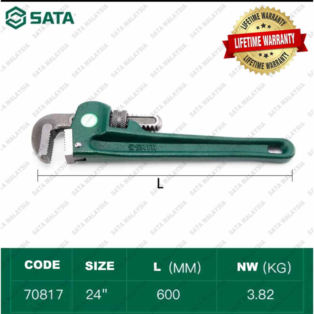 SATA Heavy Duty Pipe Wrench 8" to 24" Strong Jaw Pipe Wrench Pipe ...