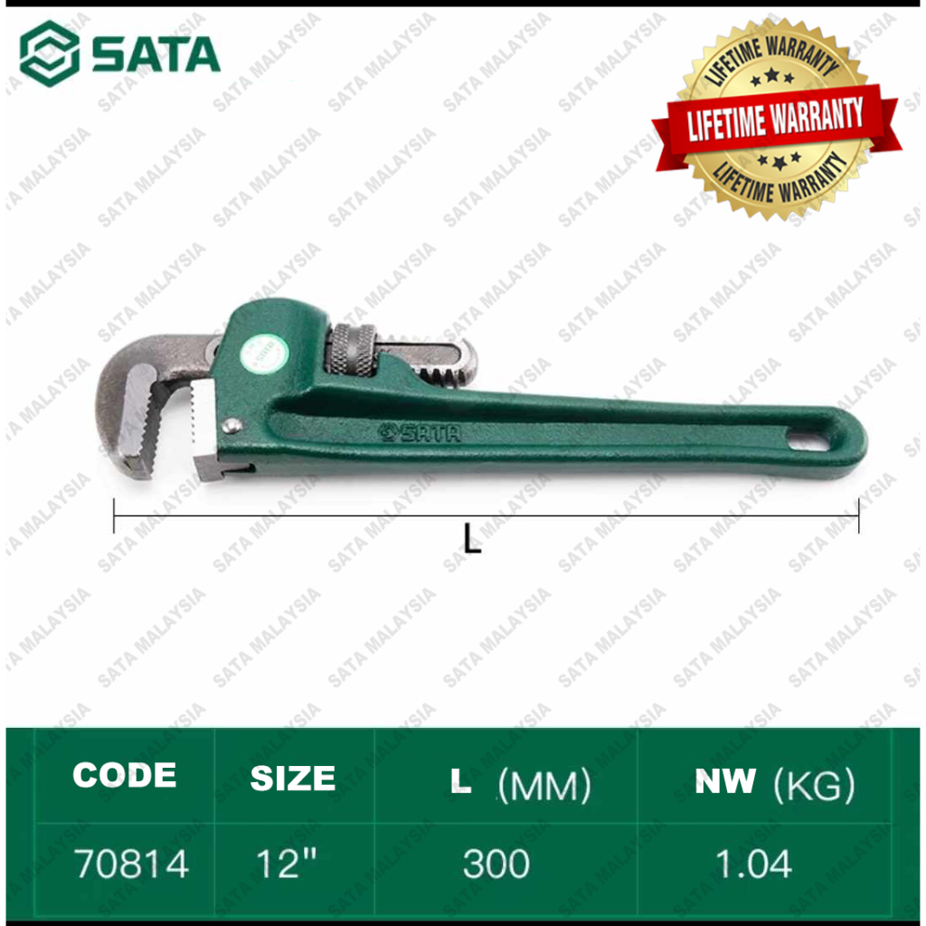 SATA Heavy Duty Pipe Wrench 8" to 24" Strong Jaw Pipe Wrench Pipe ...
