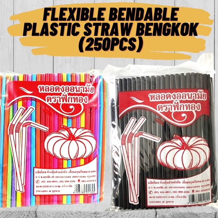 Flexible Plastic Straw Bengkok Cap Labu Rainbow and Black (250pcs ...