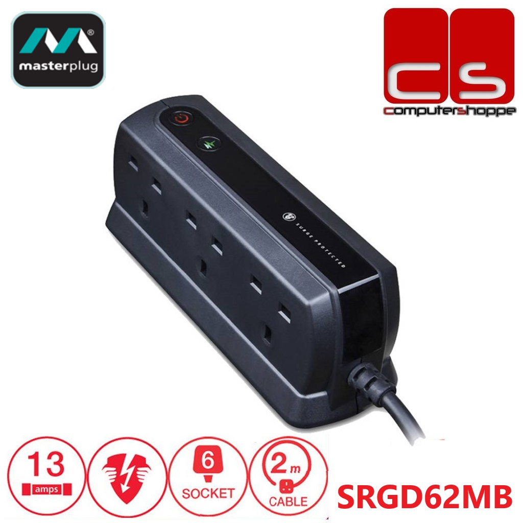 Masterplug Surge Protector 6 Gang 2 Meter Extension Leads Matte Black ...