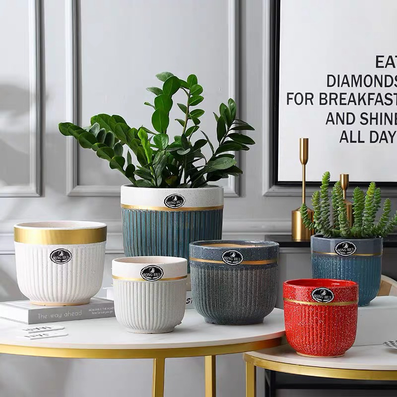 European Style Ceramic Flower Pot Matte Texture indoor and outdoor ...