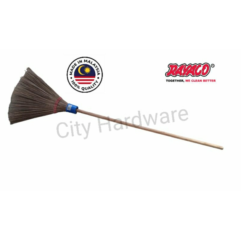 RAYACO Wooden Handle Outdoor Garden Coconut Leaf Stick Broom Lidi Broom ...
