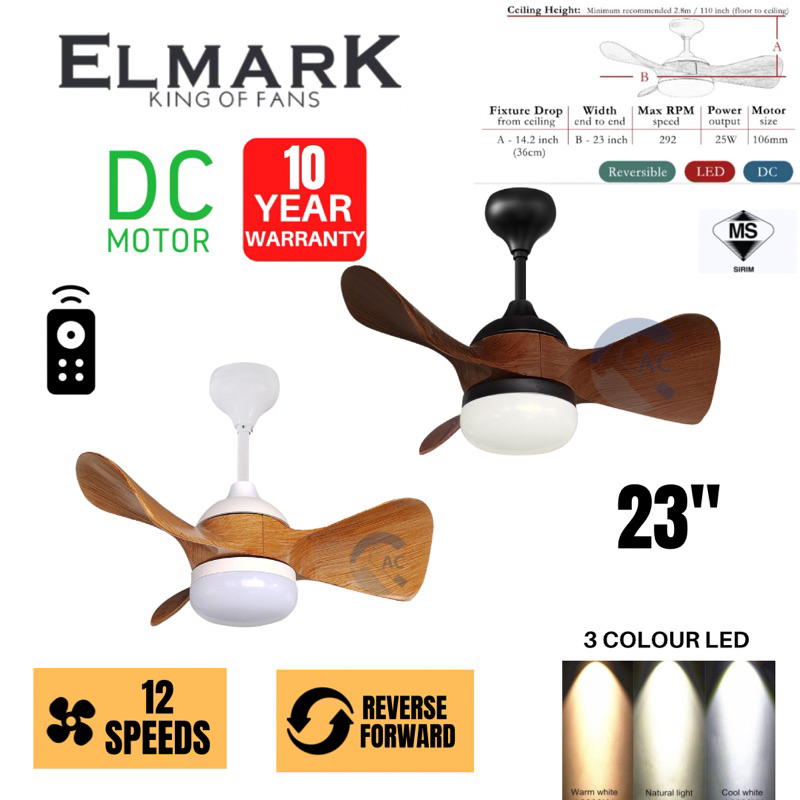 ELMARK BABY FAN / REMOTE CEILING FAN WITH LAMP (LED 3 COLOUR CHANGING ...