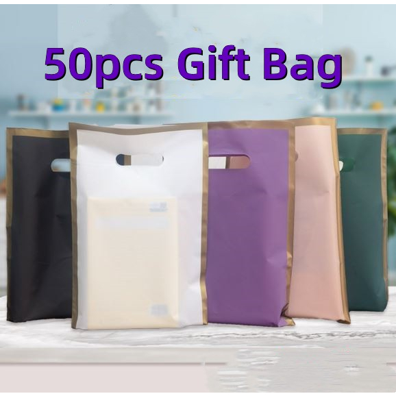 50pcs Handle Hole Bag Golden Matt Plain Color Bag Gift Bag Plastic Bag ...