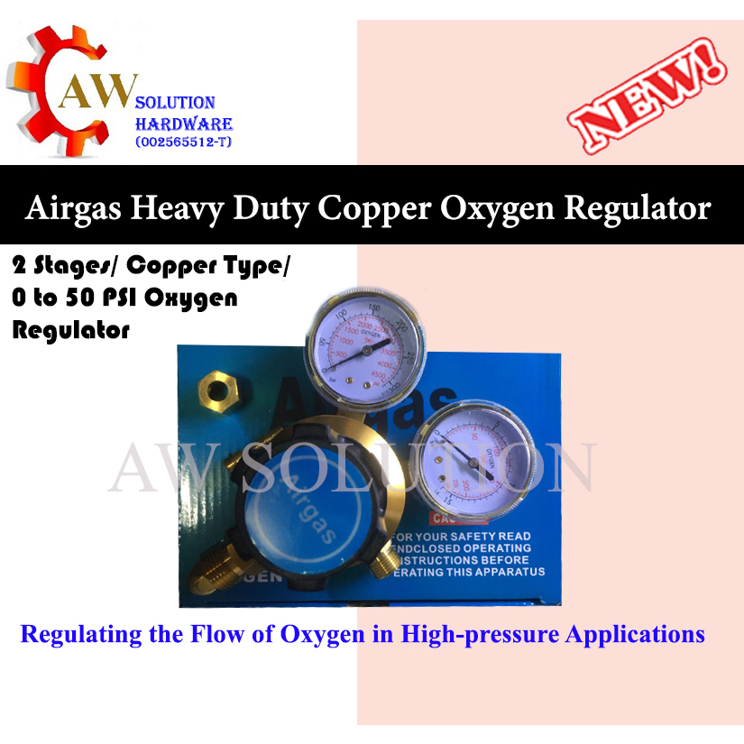 Airgas Two Stage Heavy Duty Copper Type Full 0-50 psi Oxygen Regulator ...